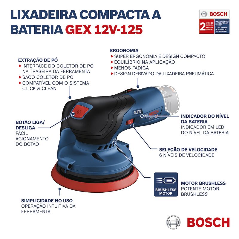 LIXADEIRA ROTO-ORBITAL 12V - GEX 12V-125 S/BAT. BL