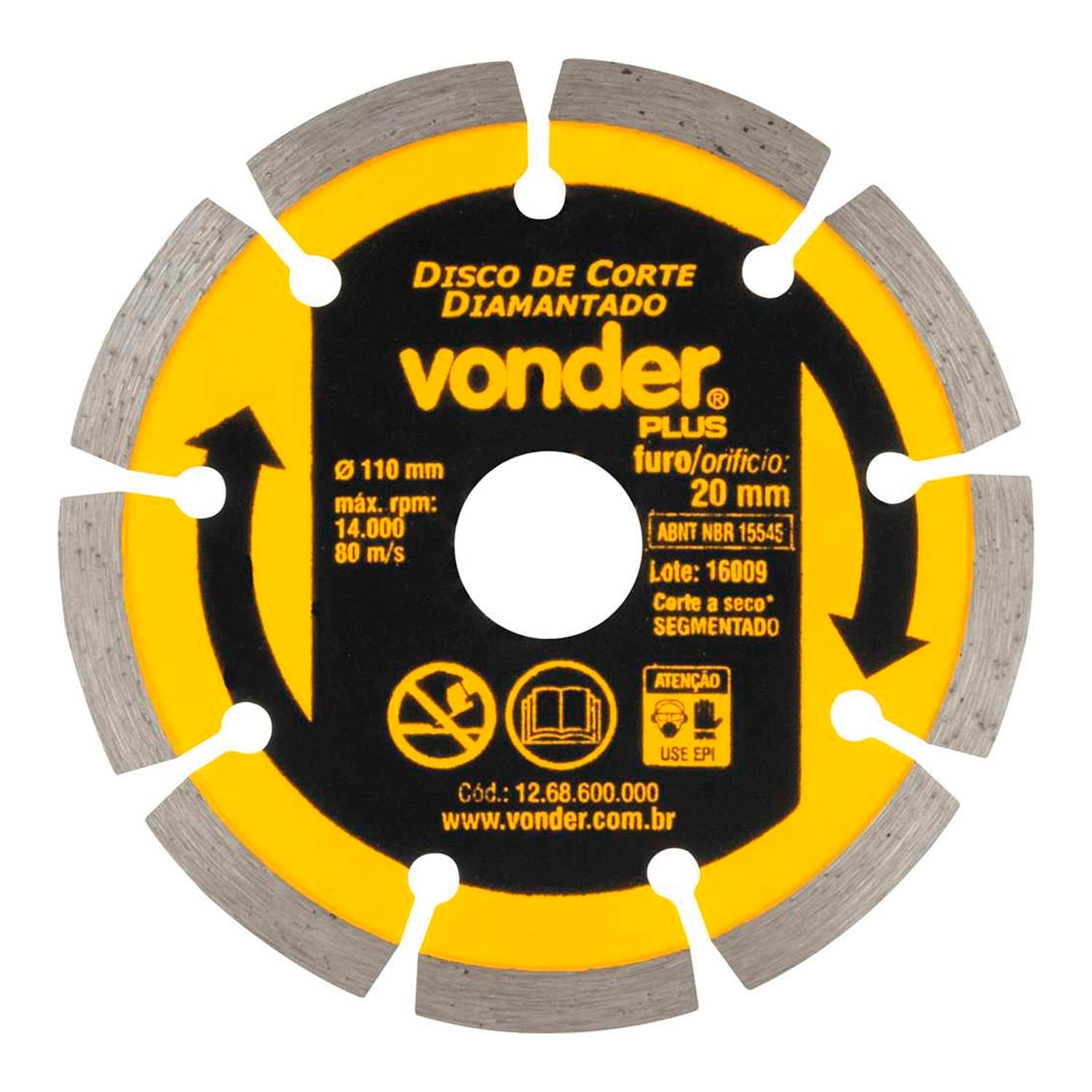 DISCO DIAMANTADO 110 X 20MM - SEGM. PLUS